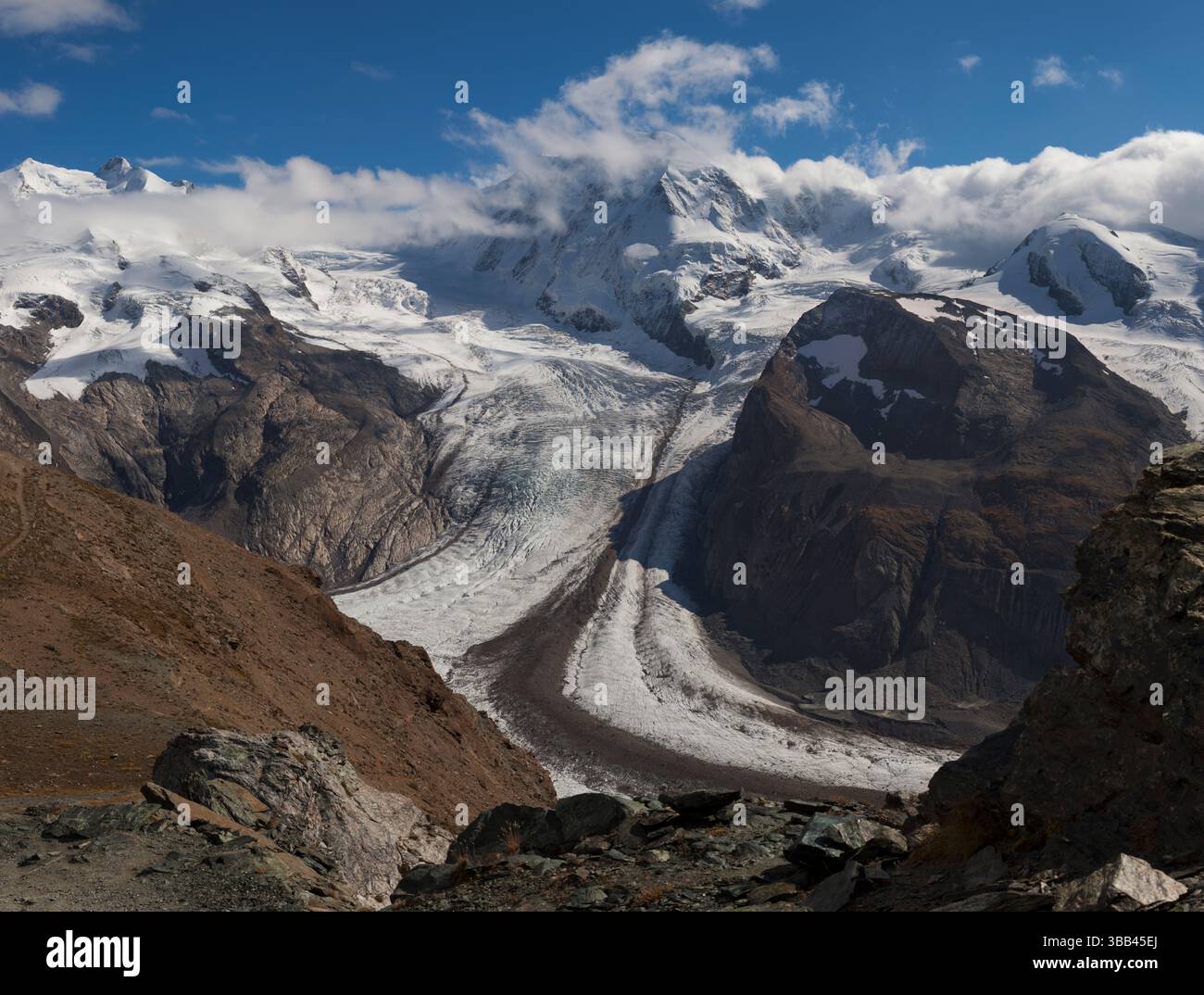 The Gorner Glacier (Gornergletscher) and Monte Rosa in the Alps ...