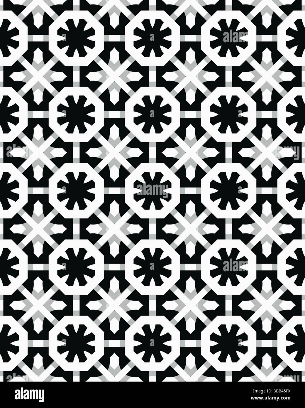 Complex geometric patterns showcase black and white shapes arranged in ...