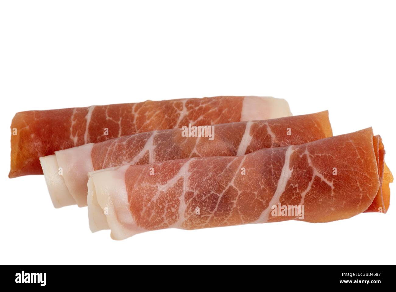 Jamon meat rolled up in a roll isolate on a white background. Delicious ...