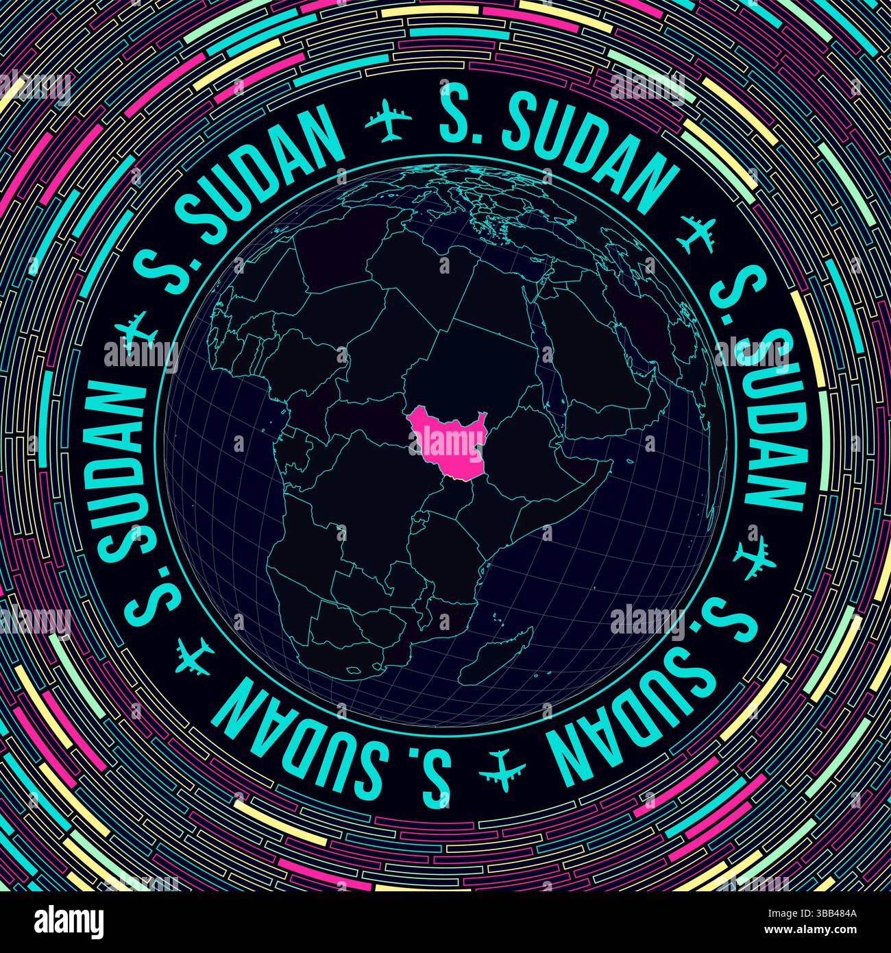 South Sudan on globe. Satellite view of the world centered to South ...