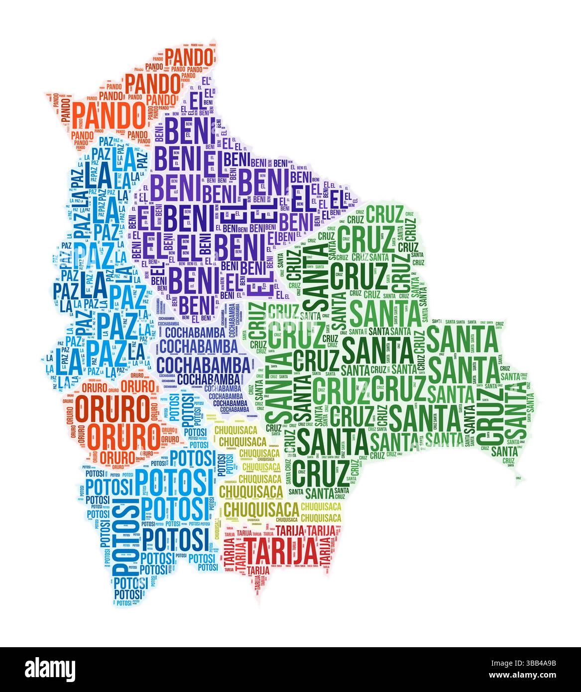 Bolivia region word cloud. Country shape design. Bolivia colored ...