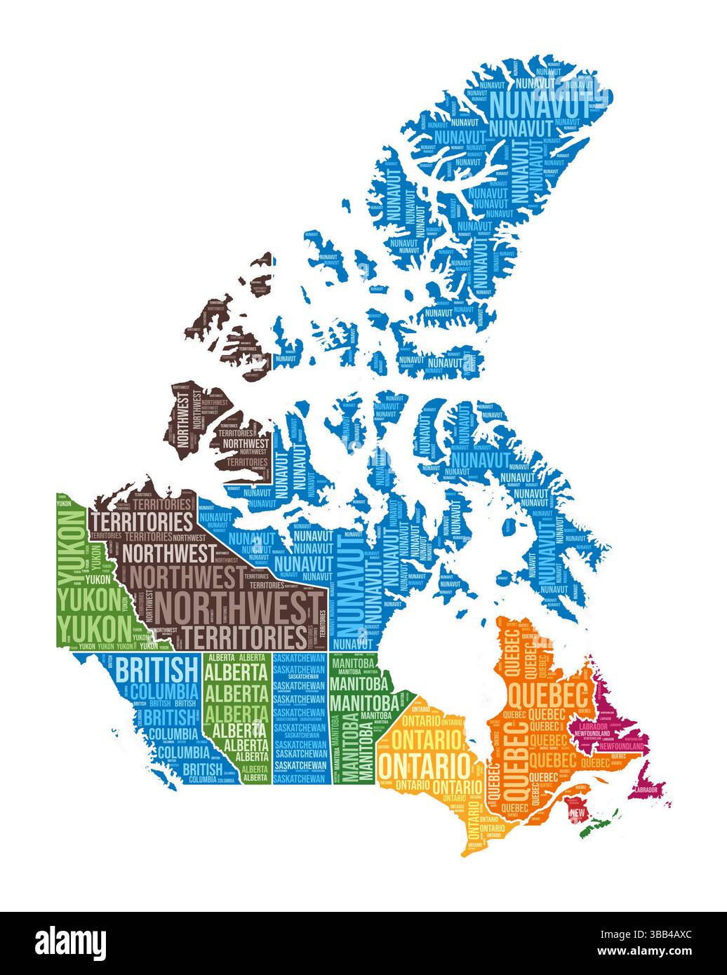 Canada shape. Country word cloud with province division. Canada colored ...