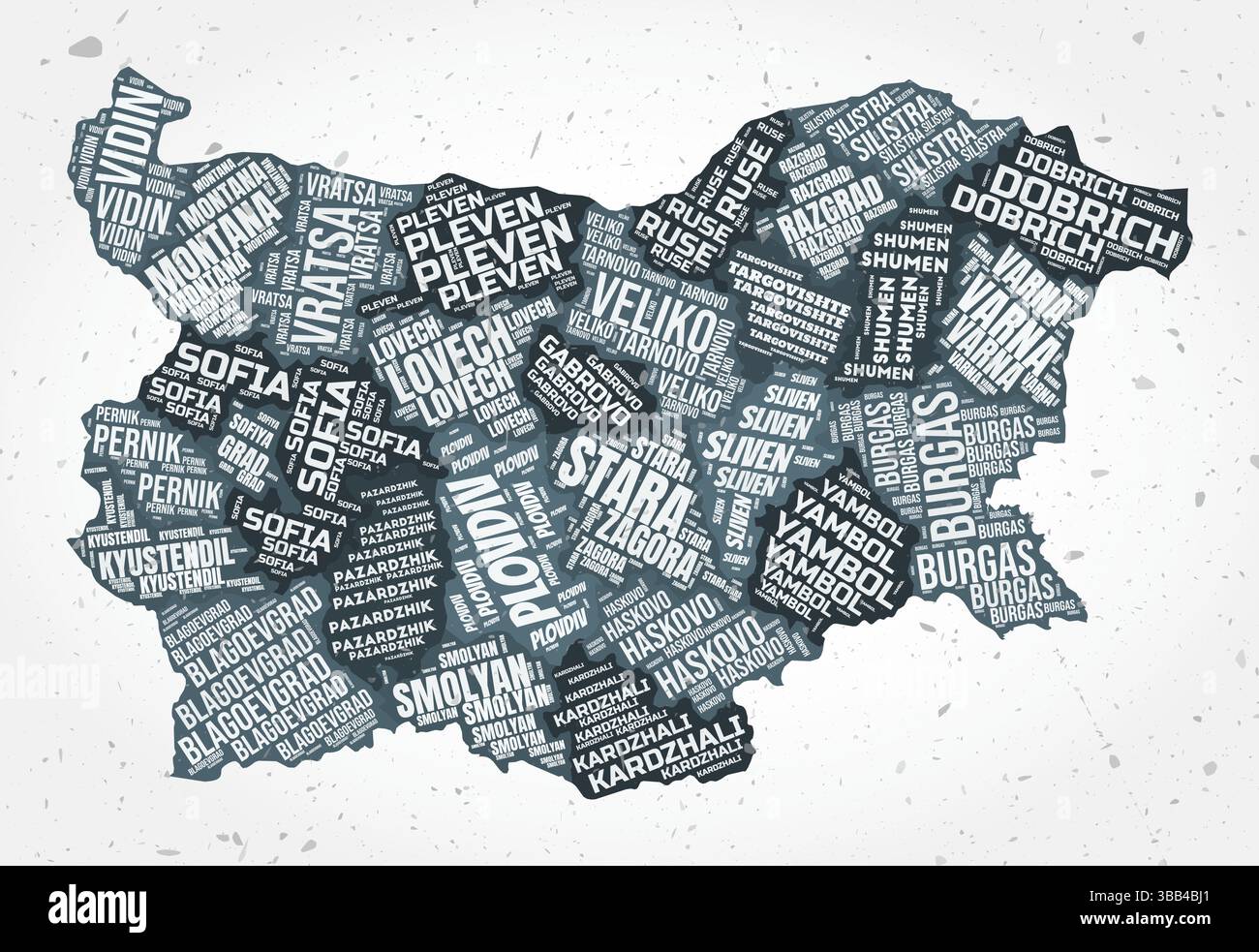Bulgaria regions word clouds. Country shape on textured background. Bulgaria design in ...