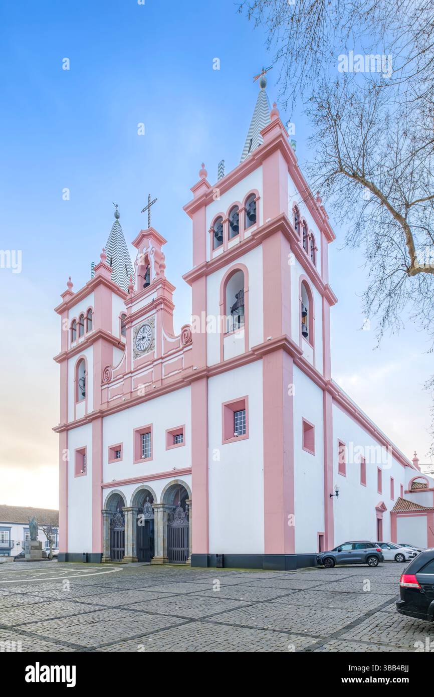 Iconic pink and white Cathedral of Angra do Heroismo showcasing ...