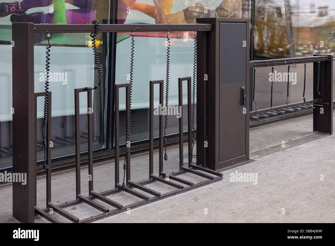 Modern urban electric scooter charging and parking station with ...