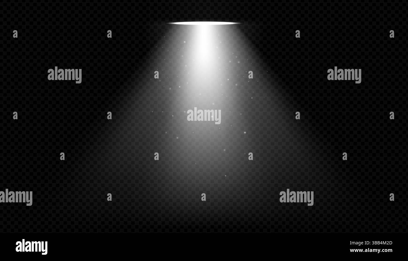 Bright stage spotlight beam on dark background. Vector light ray with ...