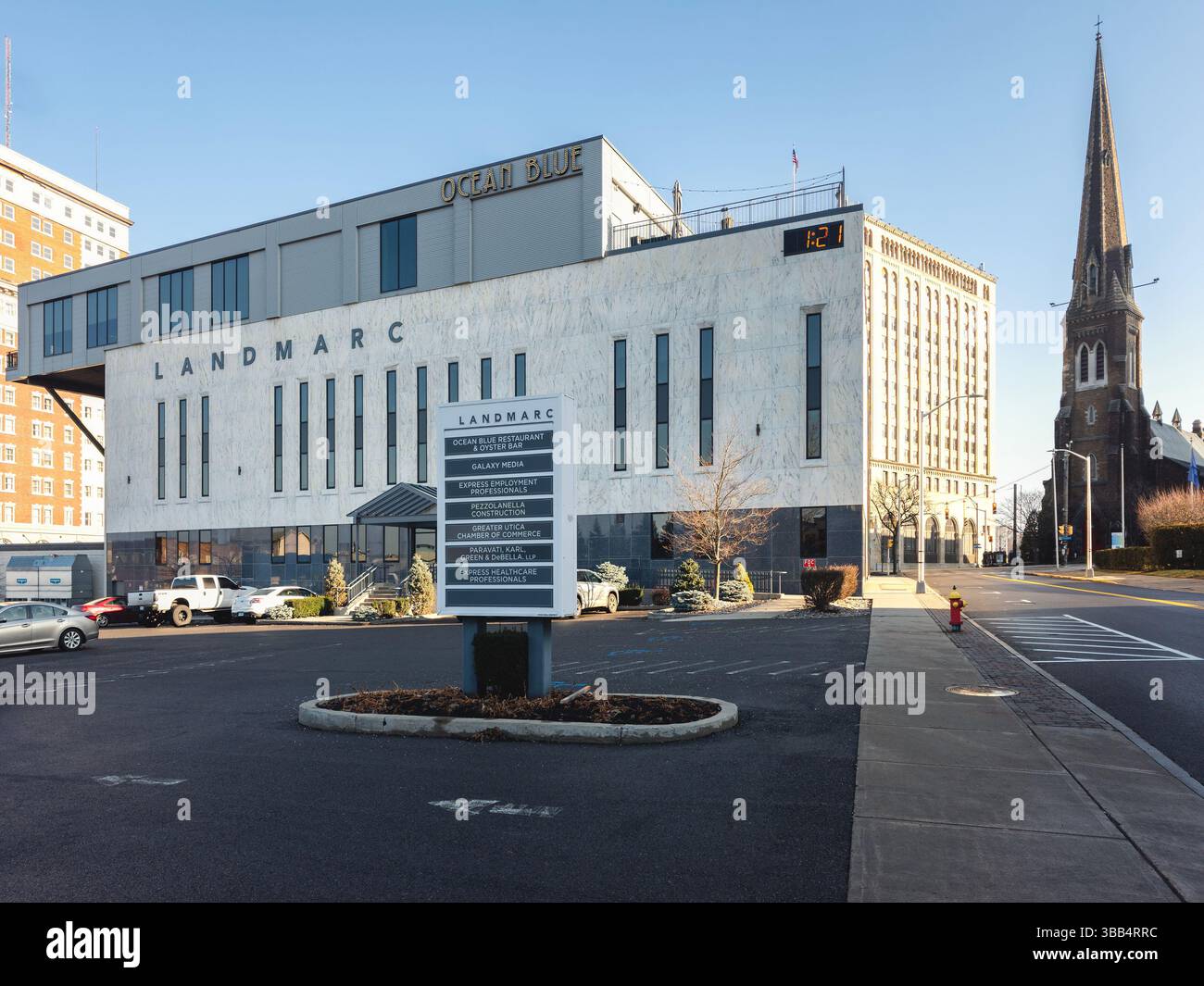 Utica, NY - Dec 25, 2023: Wide view of Landmarc building exterior ...