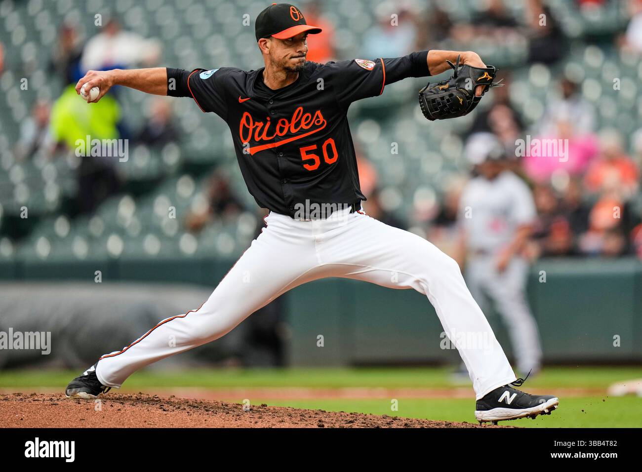 Baltimore Orioles relief pitcher Charlie Morton (50) delivers during ...