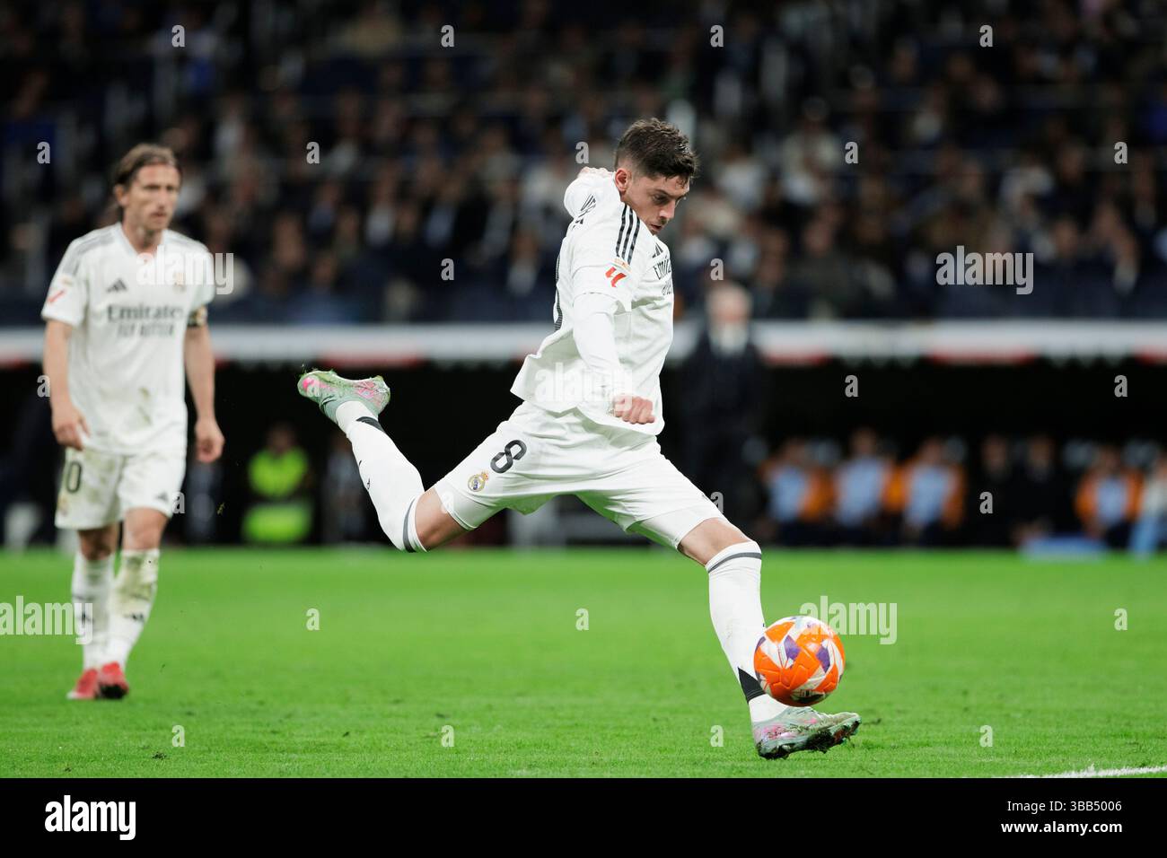 MADRID, SPAIN - May 14: Federico Valverde of Real Madrid attempts a ...