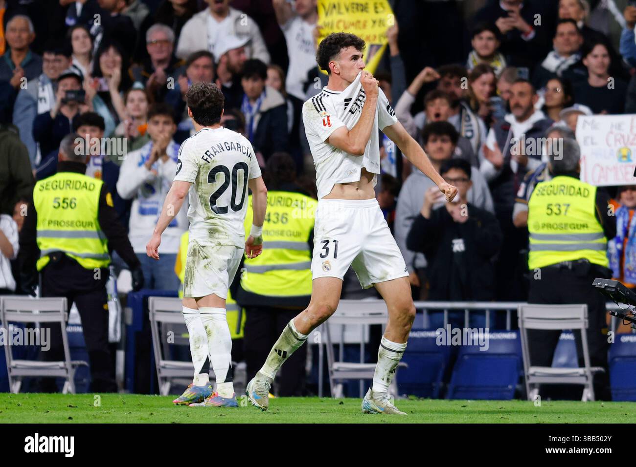 Jacobo Ramon of Real Madrid celebrates a goal during the Spanish League ...