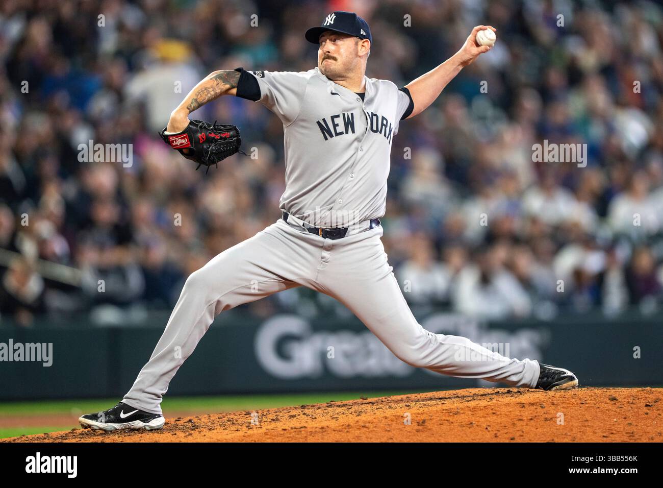 New York Yankees reliever Tyler Matzek delivers a pitch during the ...