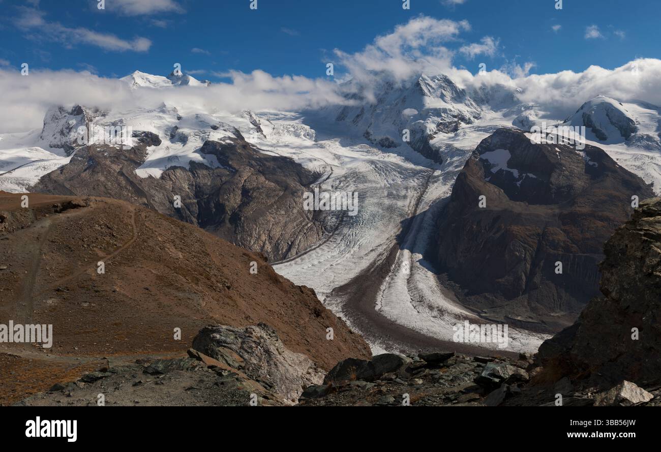 The Gorner Glacier (Gornergletscher) and Monte Rosa in the Alps ...