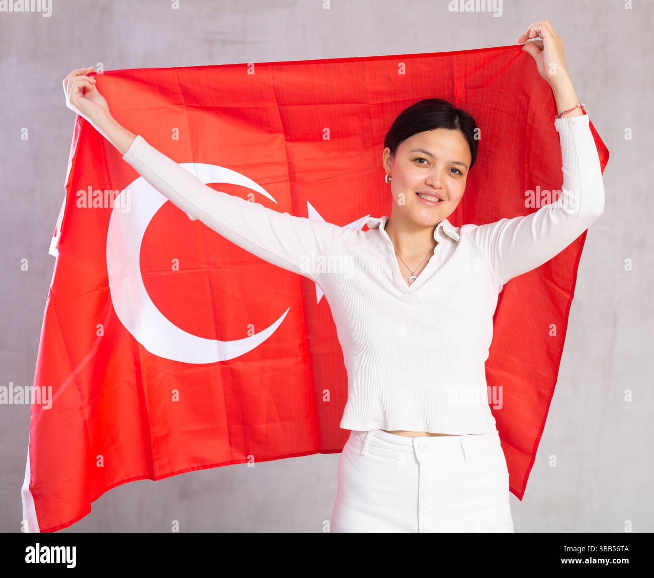 Positive girl with Turkey flag rooting for your favorite team Stock ...