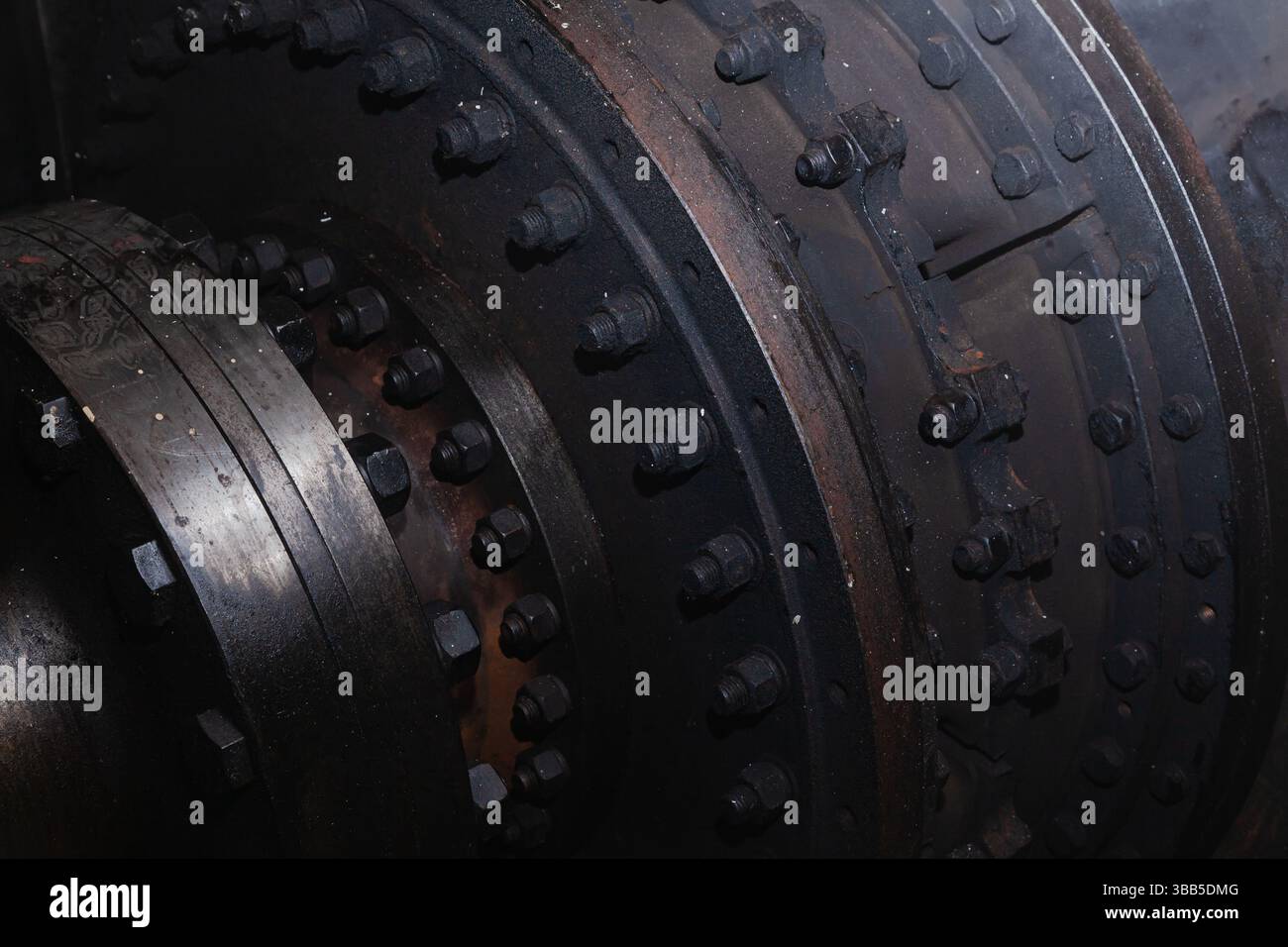 Close-up of a bolted steel connection of a ship's propeller shaft Stock ...