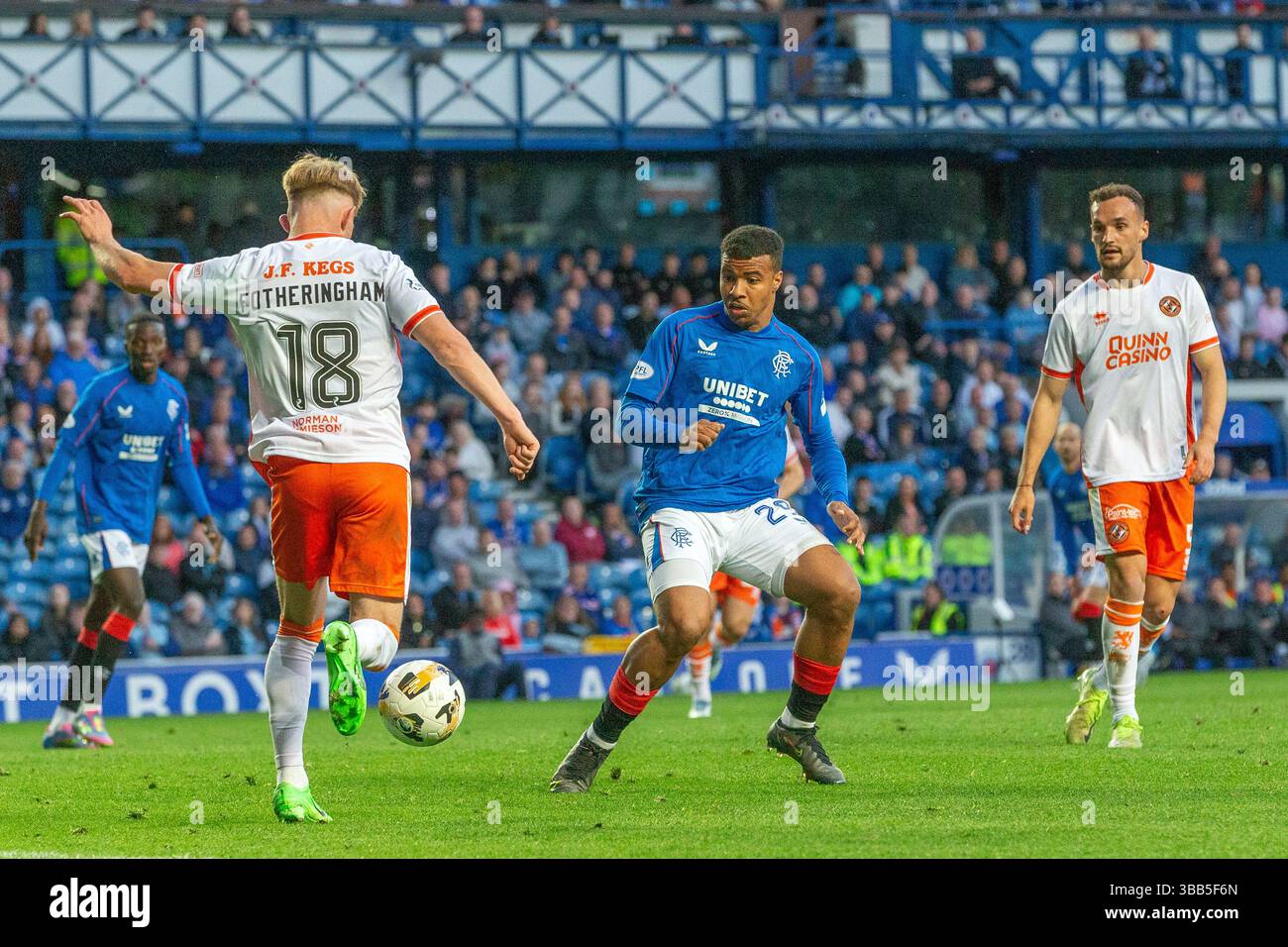 14 May 2025, Glasgow, UK. Rangers played Dundee United at Ibrox Stadium ...