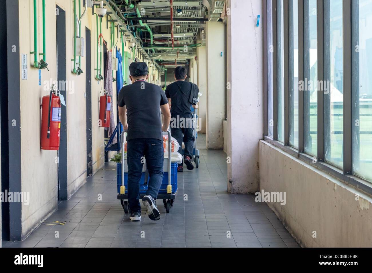 The food court workers pushing carts with material and ingredients for ...