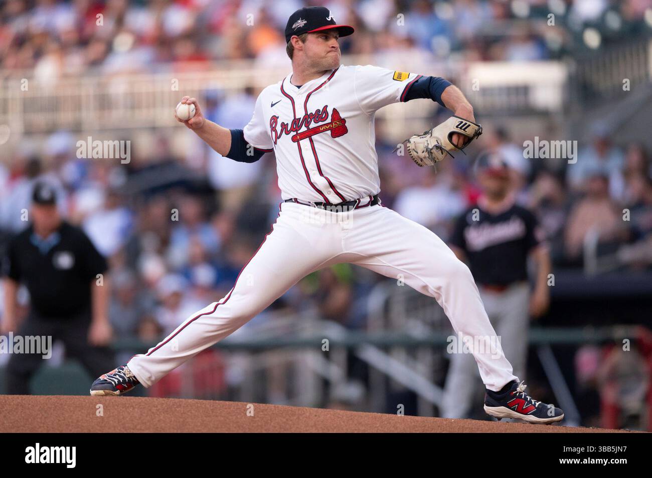 Atlanta Braves pitcher Bryce Elder (55) pitches in the first inning of ...