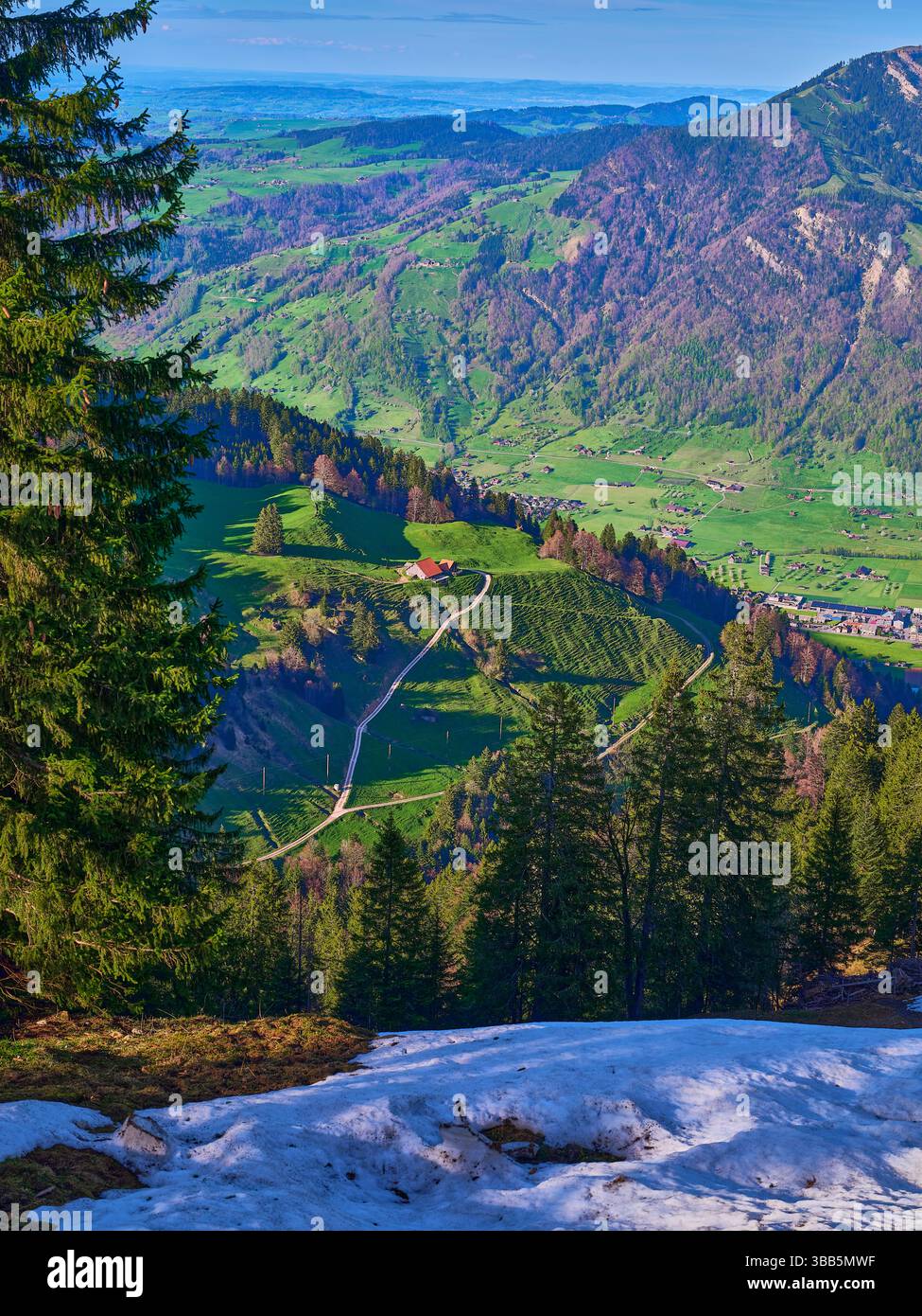 A breathtaking view showcases vibrant green hills and meandering paths ...