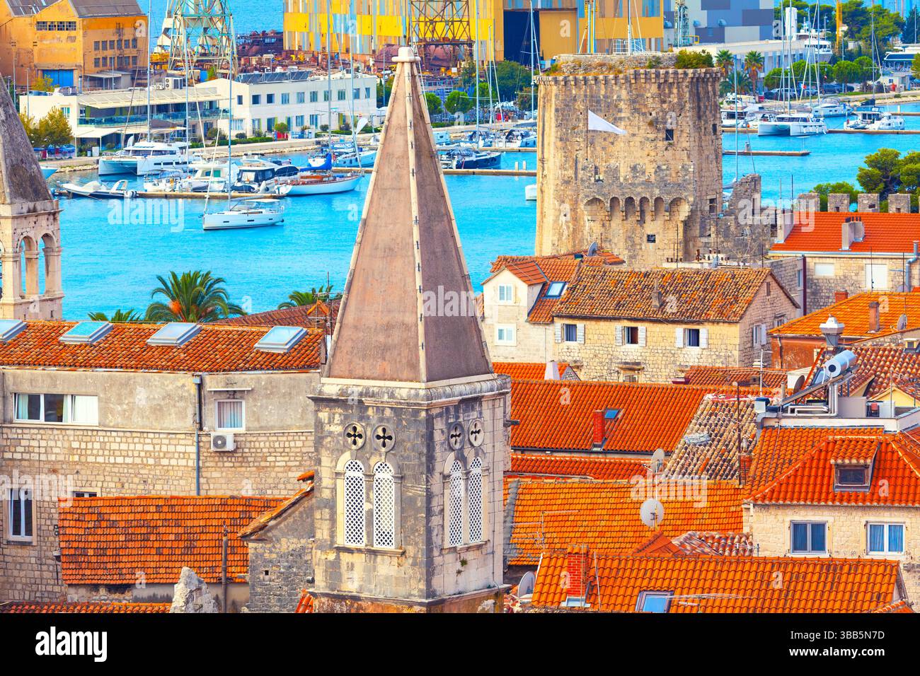 Trogir Old Town in Croatia historic stone buildings topped with tiled ...