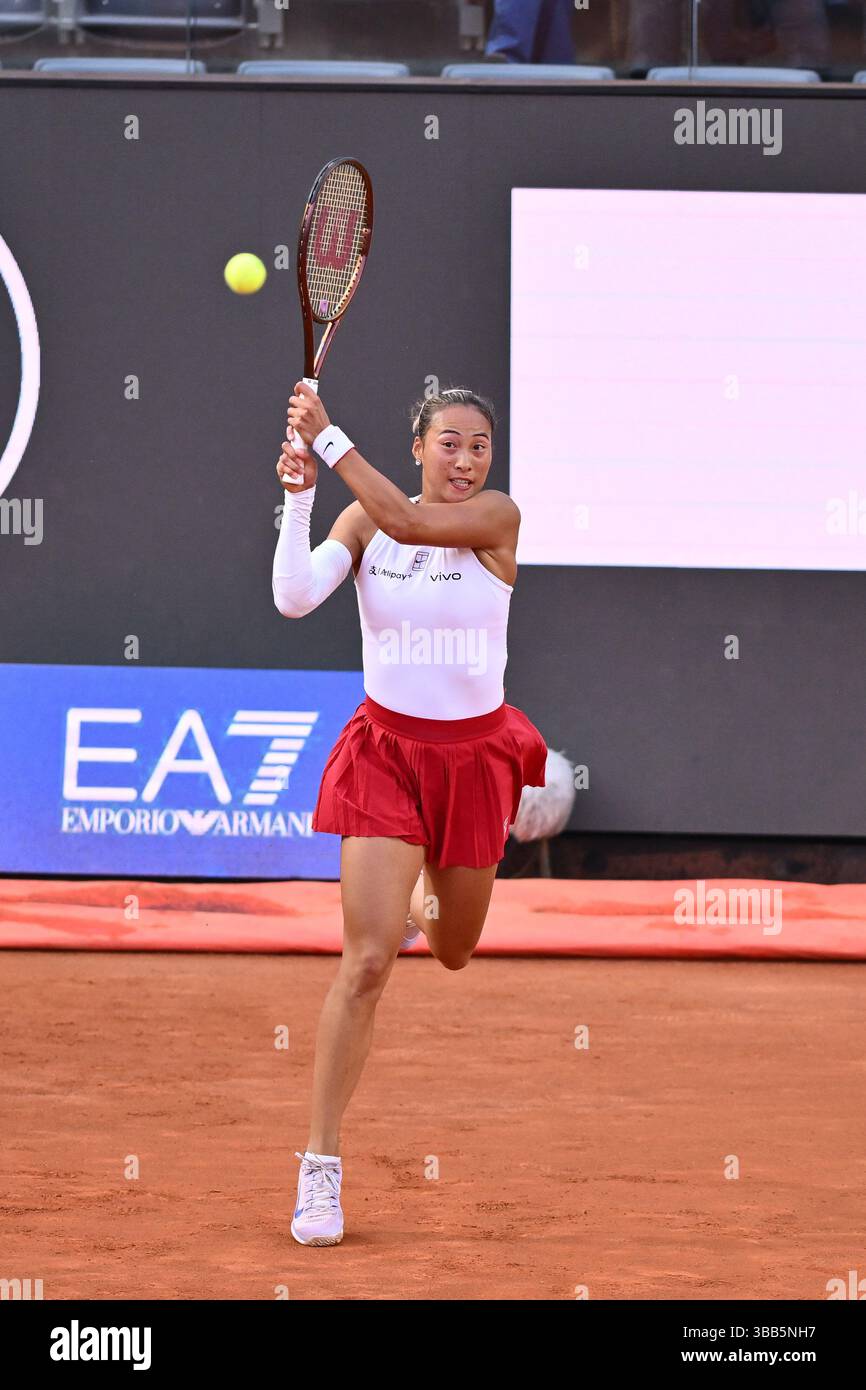 Qinwen Zheng (CHN) in action against Aryna Sabalenka (BLR) during the ...