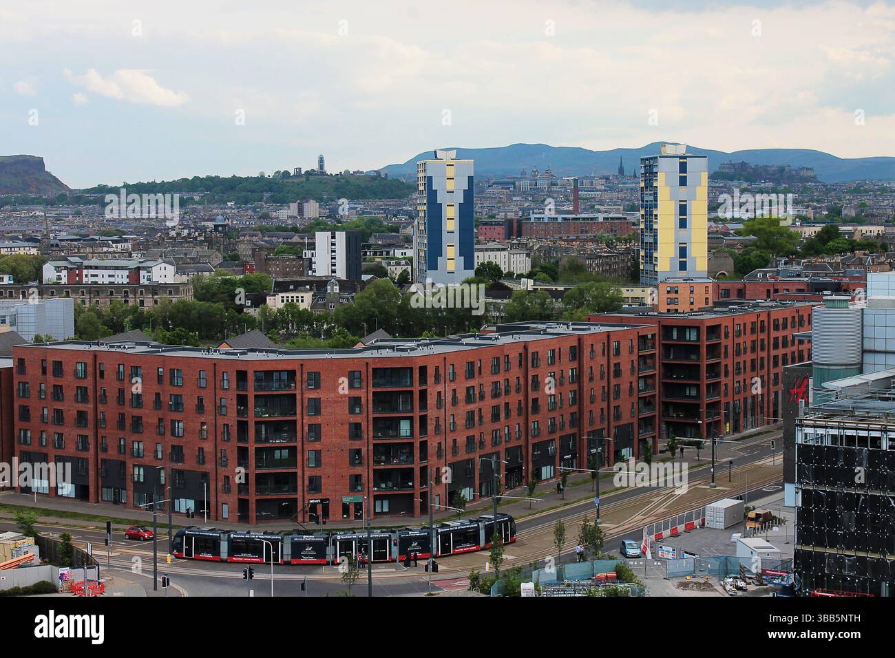 Edinburgh skyline in distance and Leith buildings in foreground at ...