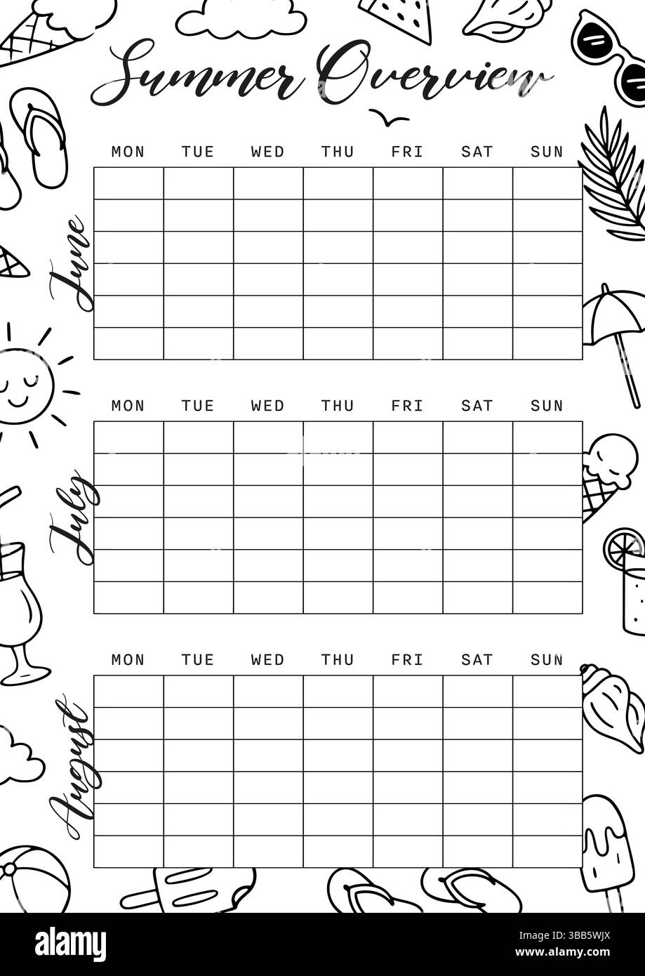 Summer overview Journal Printable Planner Page Template, Vector ...