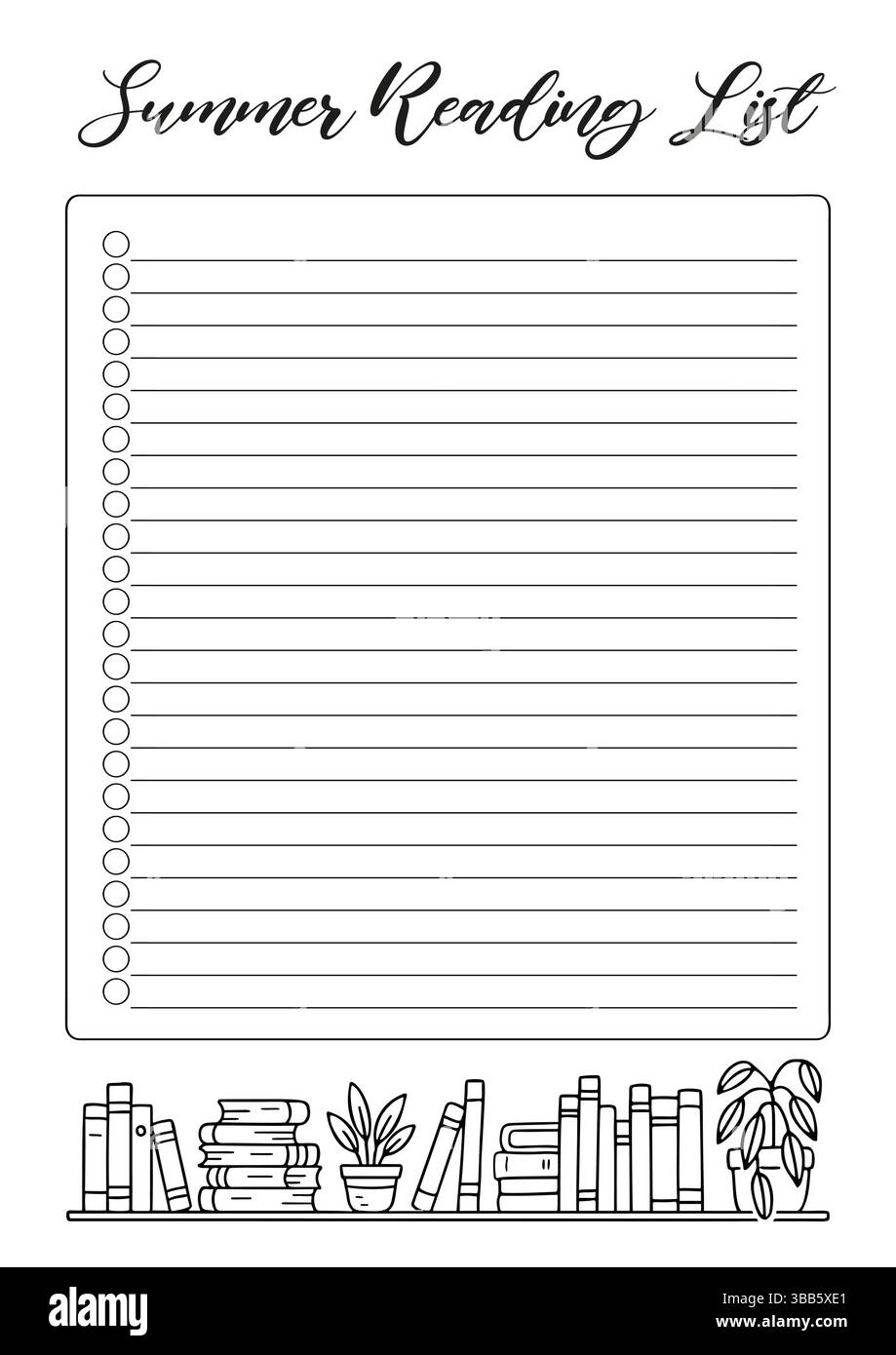 Summer reading list Journal Printable Planner Page Template, Vector ...