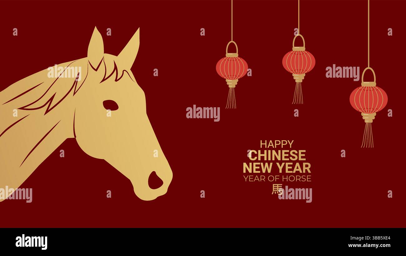 Year horse Happy chinese new year 2026...Silhouette gold horse on red ...