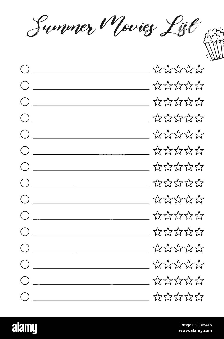 Summer movie list Journal Printable Planner Page Template, Vector ...