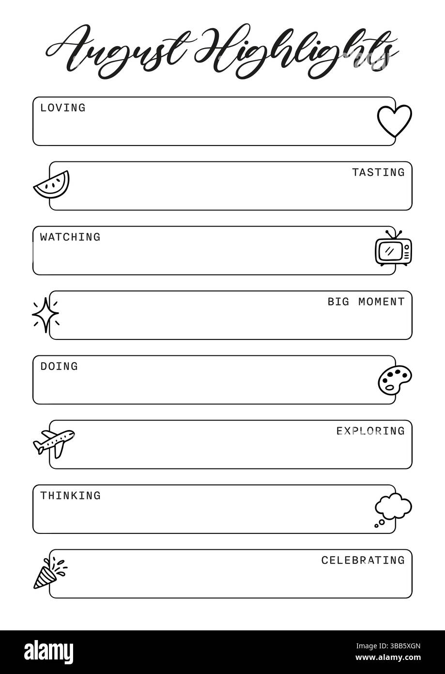 August Highlights Summer Journal Printable Planner Page Template ...