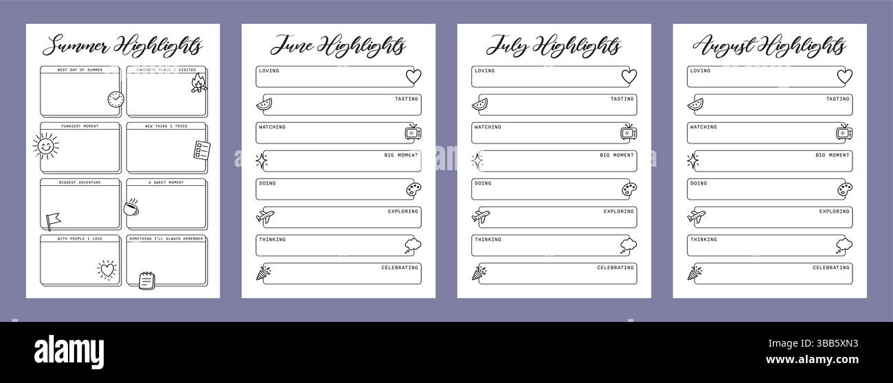 Highlights Set Summer Journal Printable Planner Page Template, Vector ...