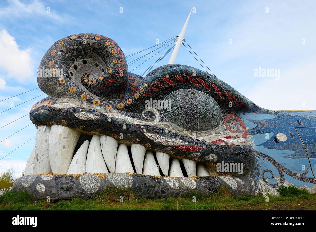 Bella the Beithir sculpture at Stockingfield Bridge. Made by Nichol ...