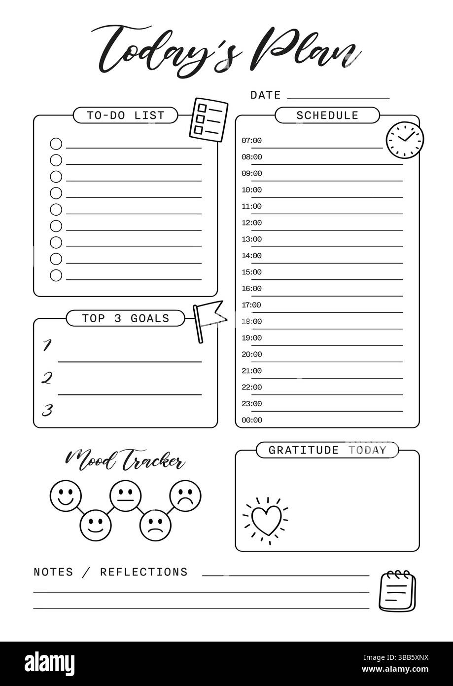 Today plan Summer Journal Printable Planner Page Template, Vector ...