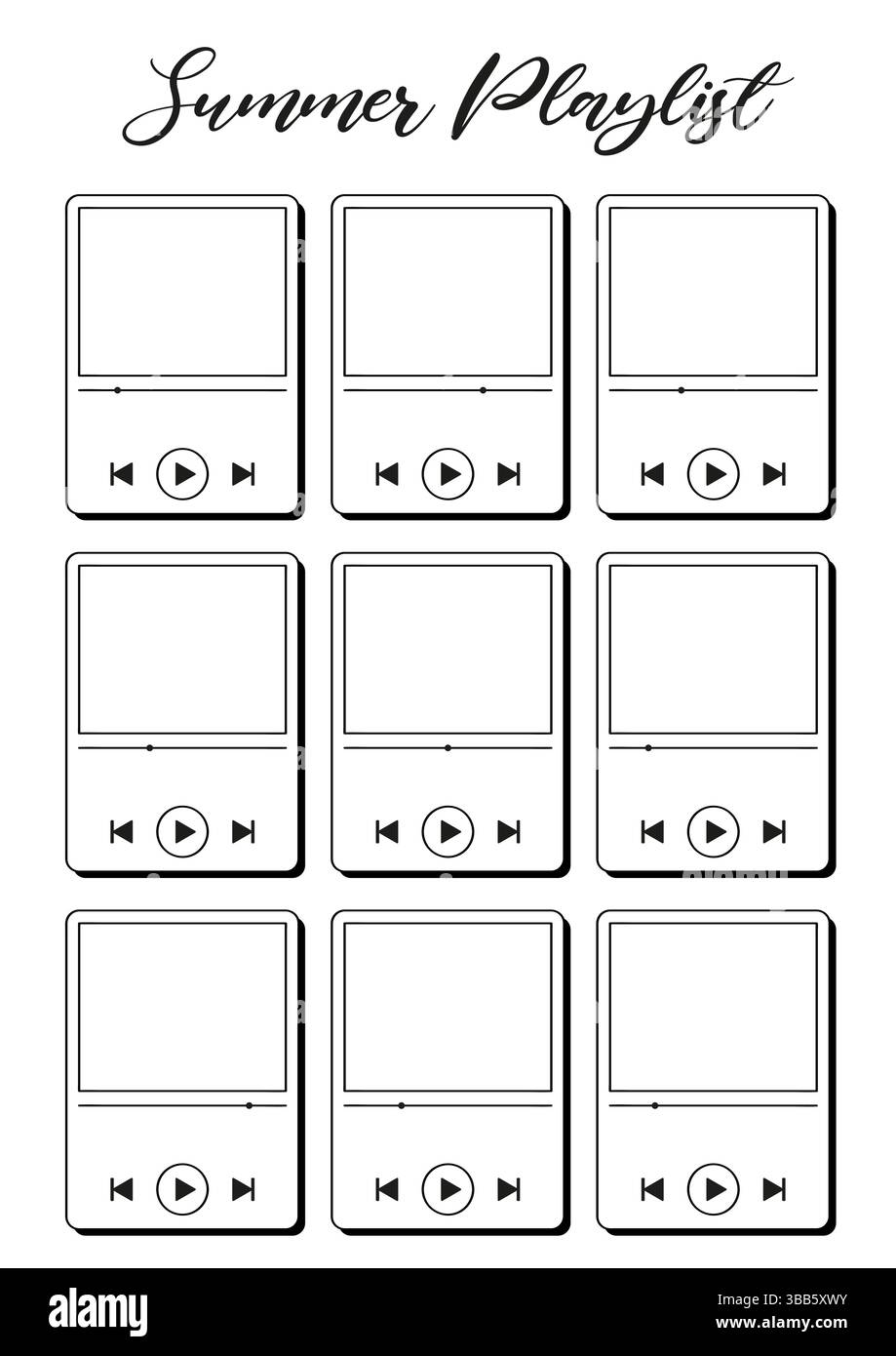 Summer playlist Journal Printable Planner Page Template, Vector ...