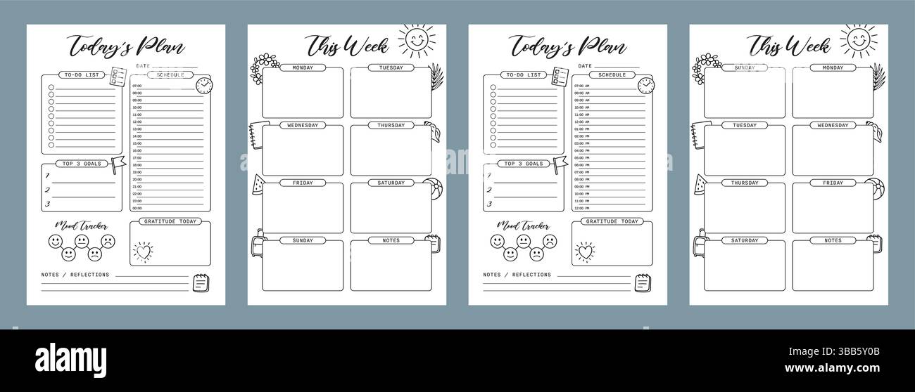 Week and daily plan Set Summer Journal Printable Planner Page Template ...