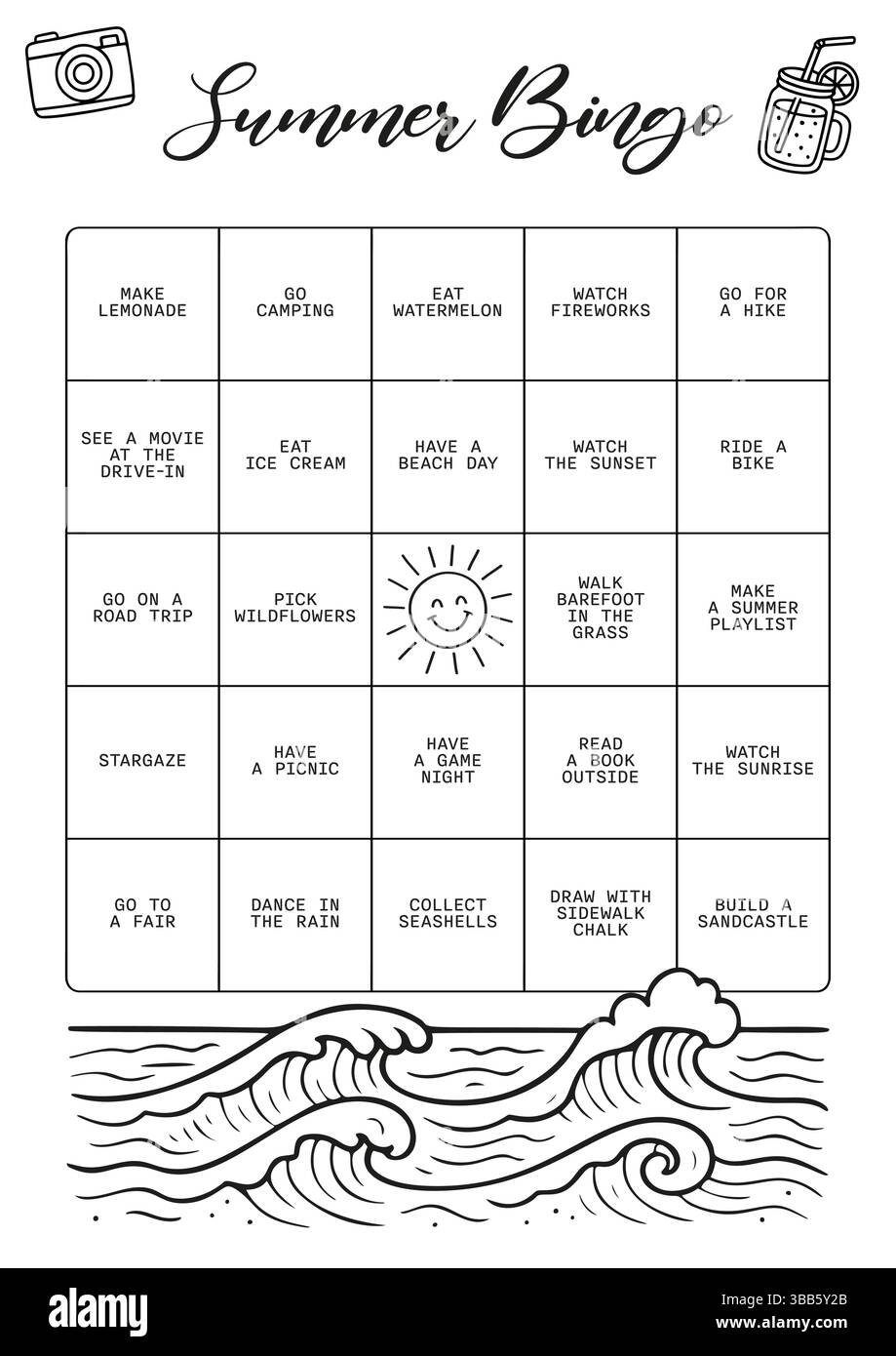 Bingo Summer Journal Printable Planner Page Template, Vector ...