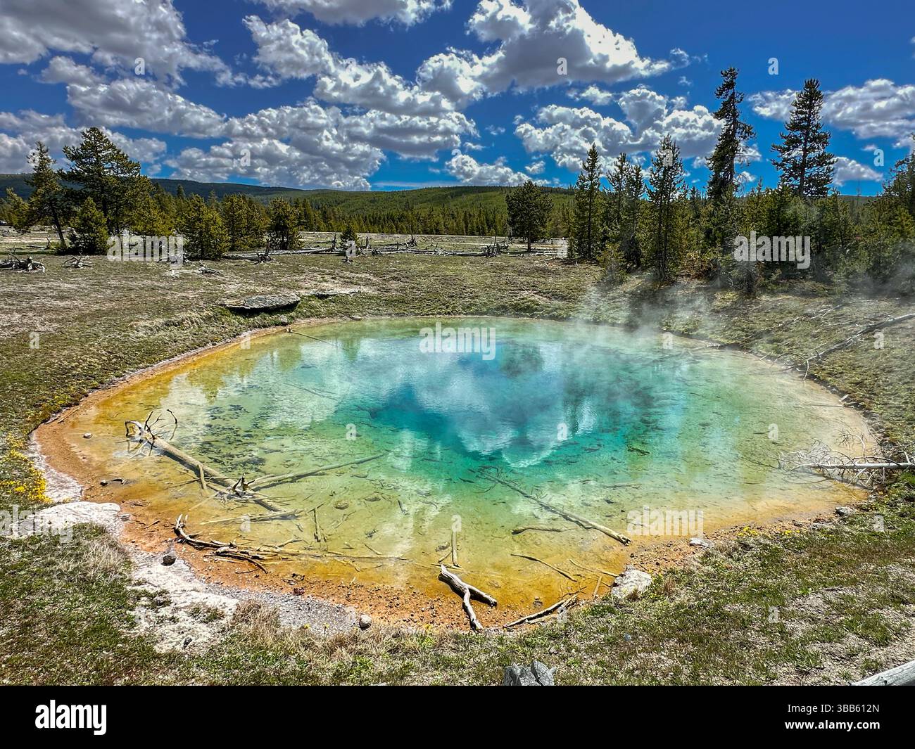 Geyser Basin area of Yellowstone National Park has hot geyser water ...