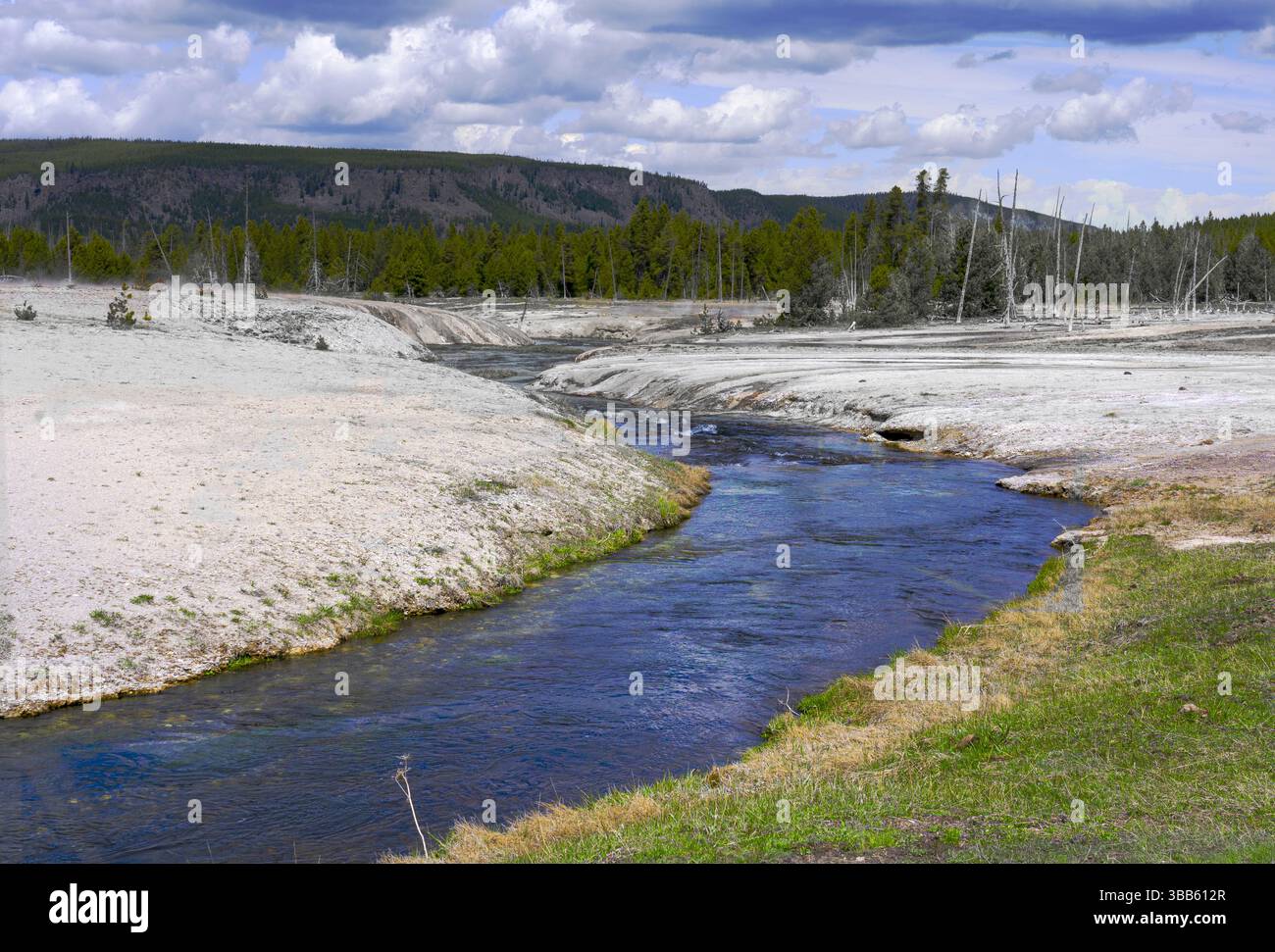 Geyser Basin area of Yellowstone National Park has many water features ...