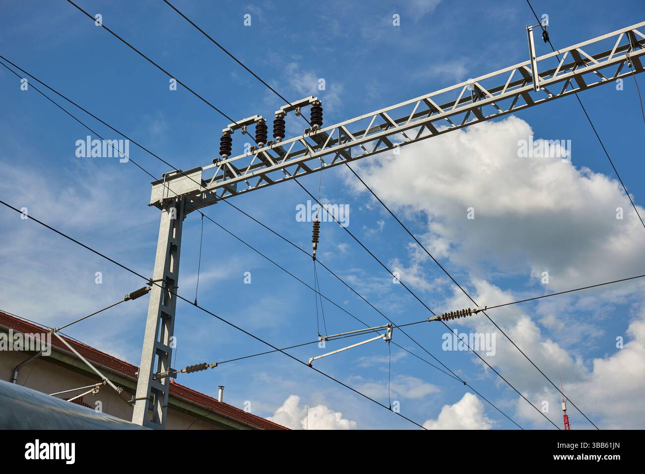 Overhead electric catenary wires of a railroad Stock Photo - Alamy