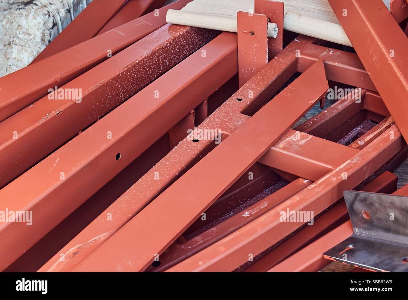 Steel beam sections and brackets for building construction Stock Photo ...