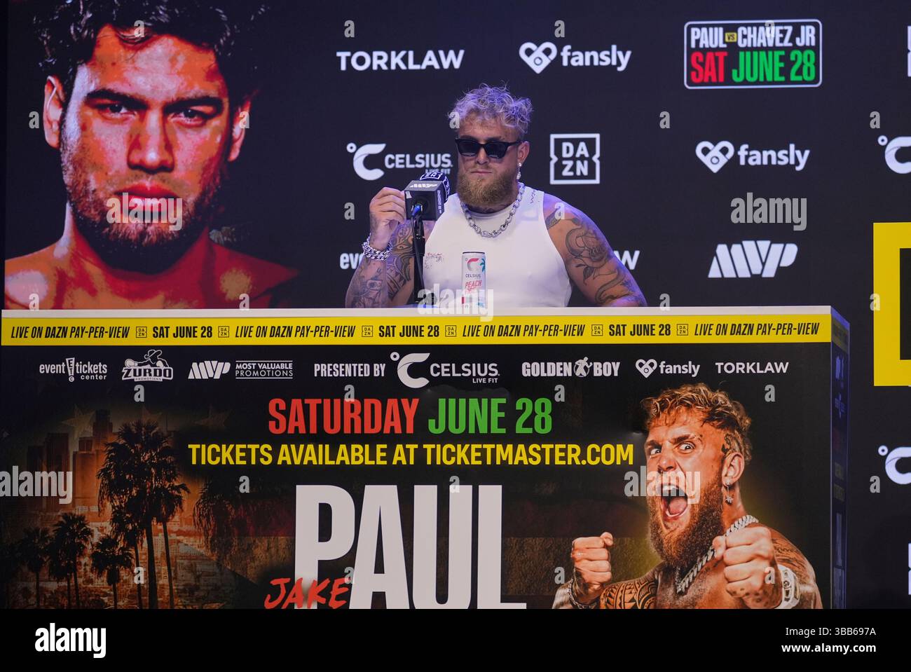 Boxer Jake Paul challenges Julio Cesar Chavez Jr., during a boxing news ...