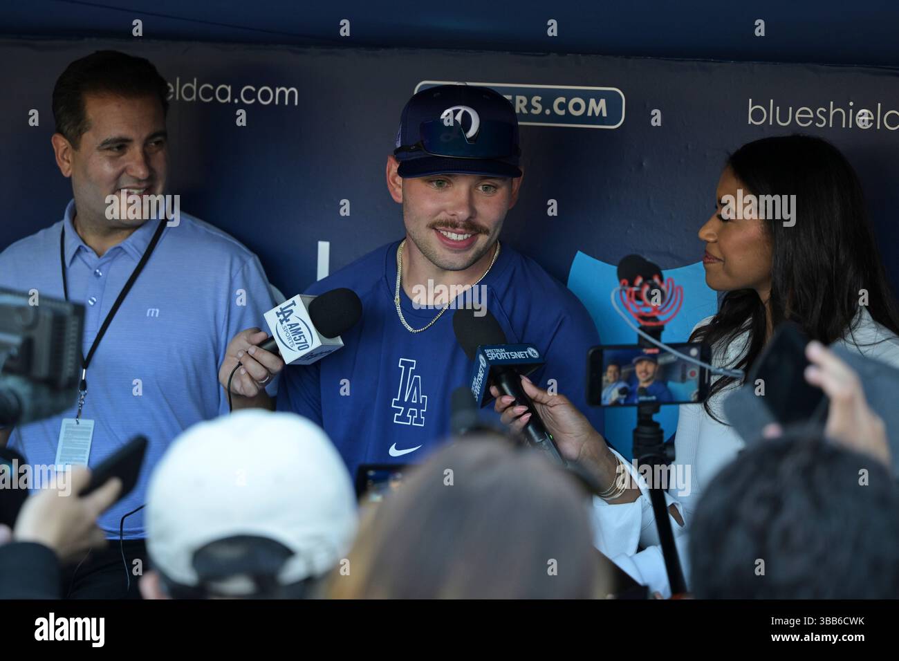 Los Angeles Dodgers' Dalton Rushing talks with reporters before a ...