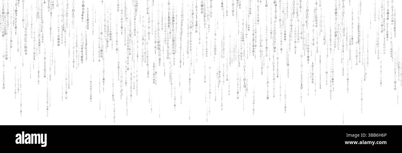 Binary code background. Falling digits with white matrix digital backdrop. Data wallpaper for ...