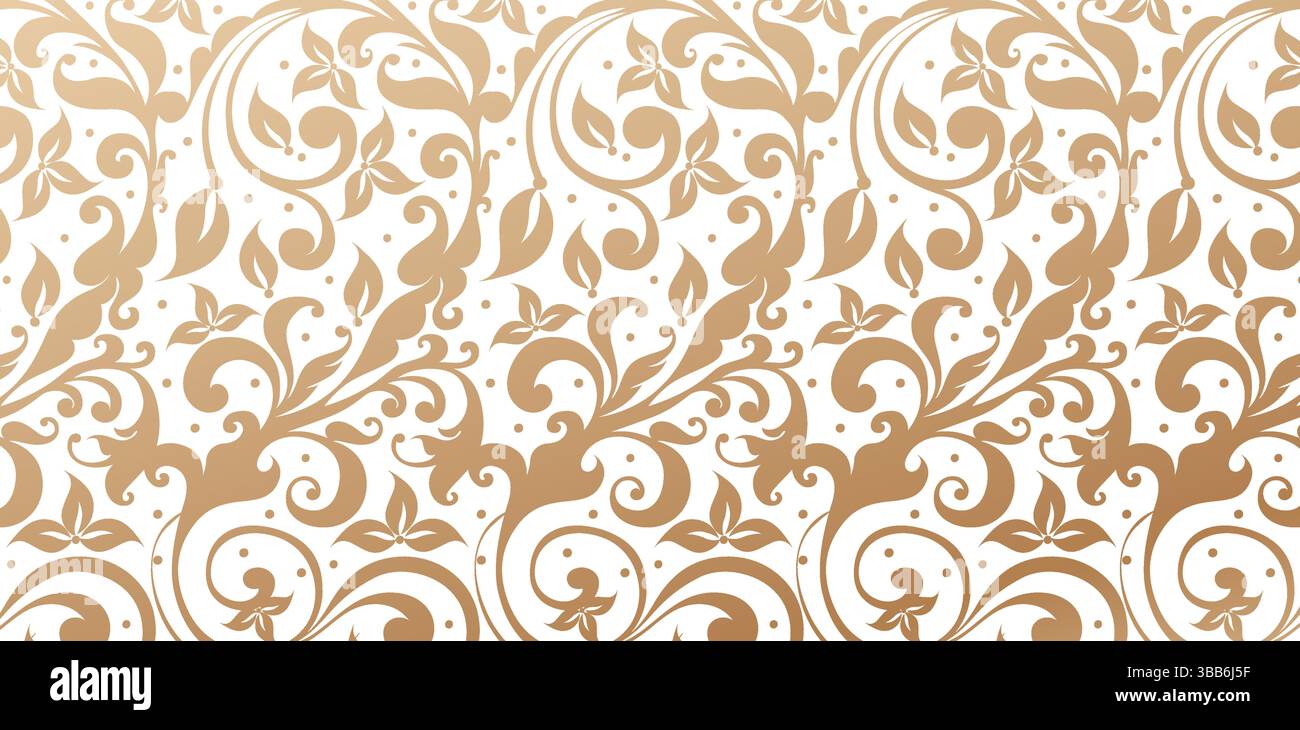 Seamless damask wallpaper floral patterned golden colors isolated white ...