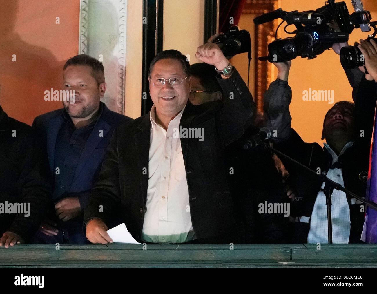 Bolivian President Luis Arce greets supporters after dropping out of ...