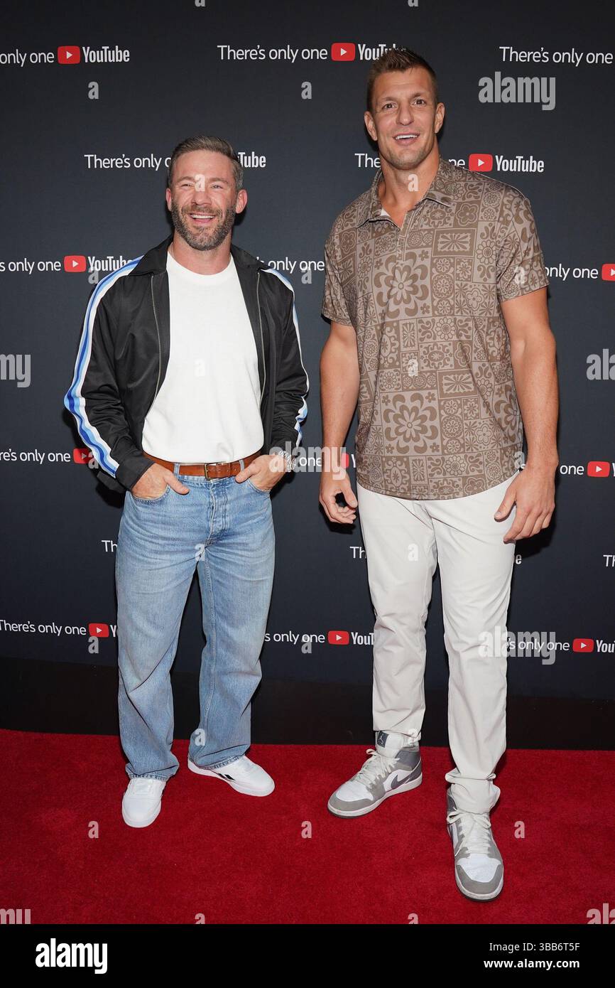 Julian Edelman, Rob Gronkowski at arrivals for YouTube s TV Upfront ...