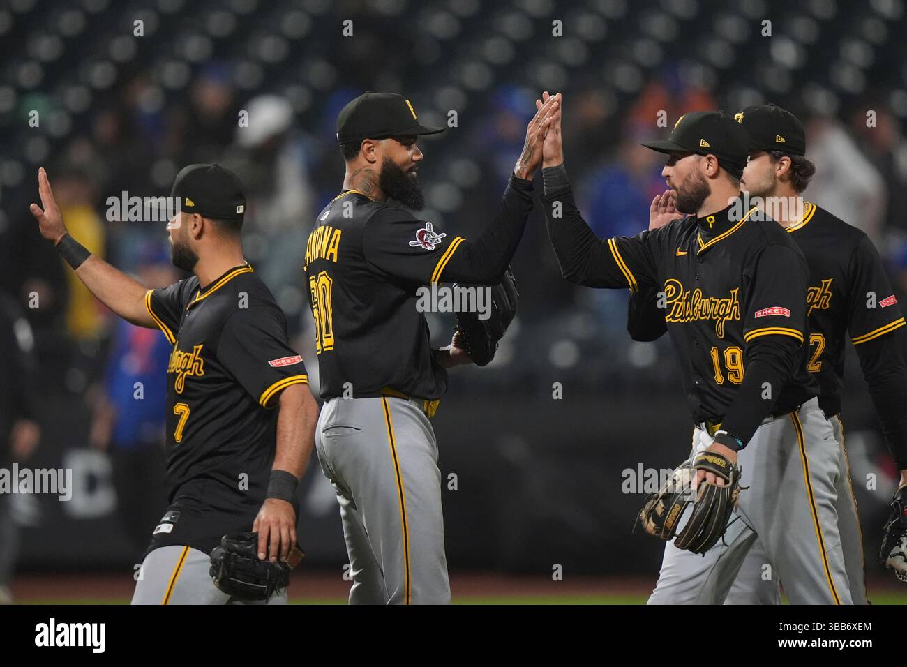 Pittsburgh Pirates pitcher Dennis Santana (60) celebrates with Jared ...