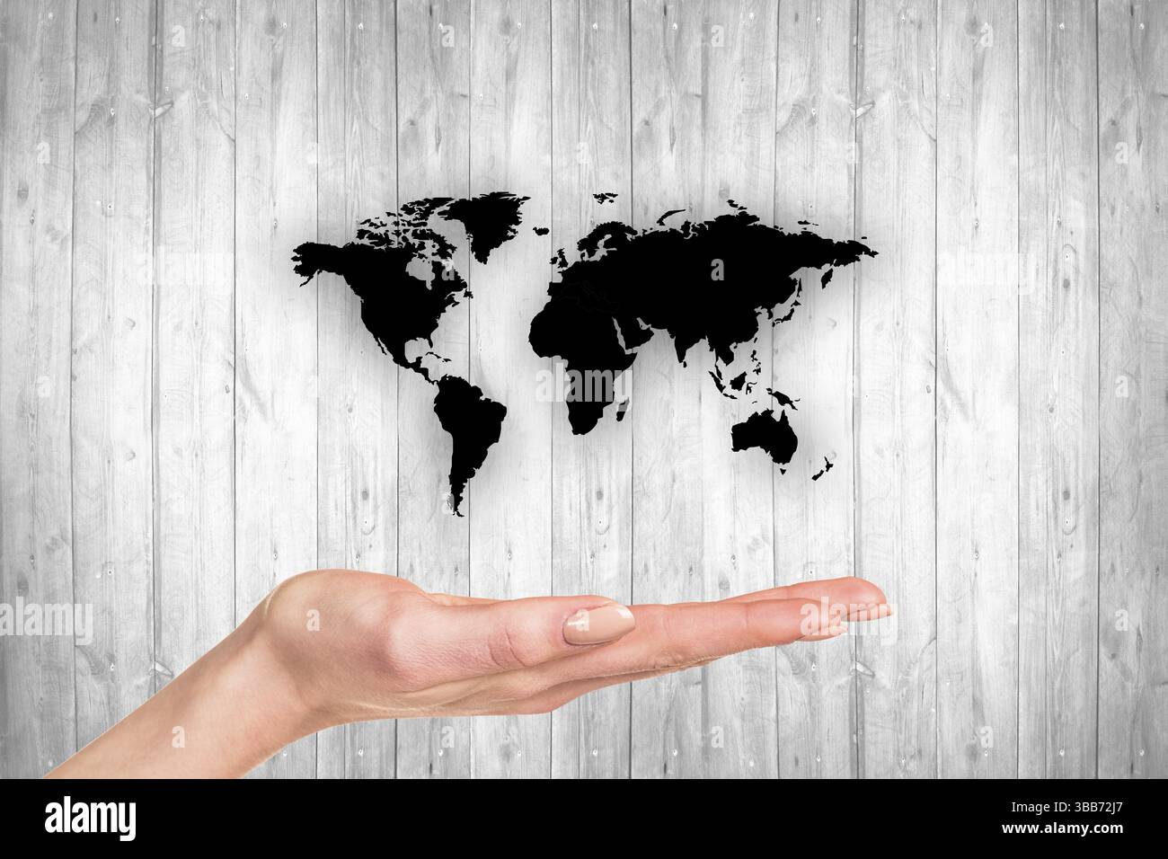 Black map on the gray wood wall background. Pollution concept. Elements ...