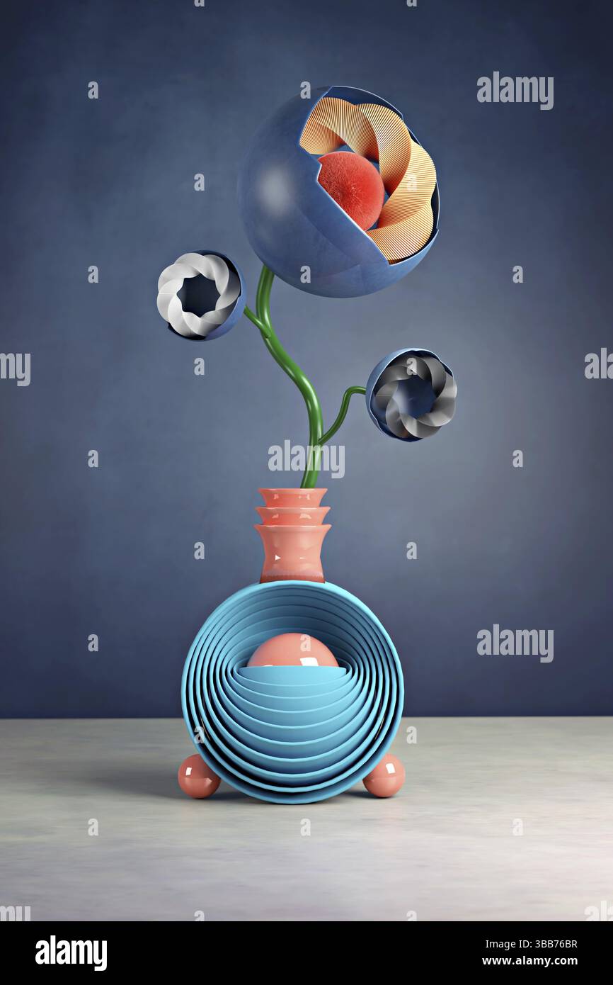 3D illustration with simple still life of a plastic flower in a ...