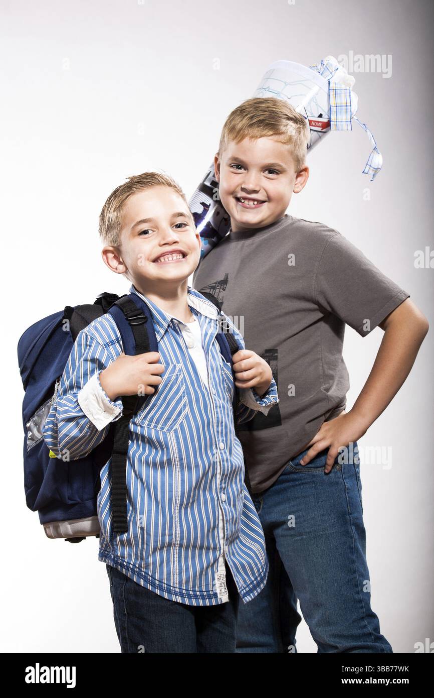 A first grader school boy with school bag Stock Photo - Alamy
